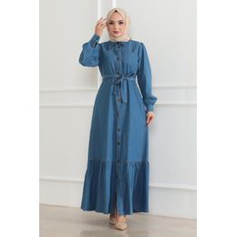 R&uuml;schen Detailed Denim Kleid Hellblau