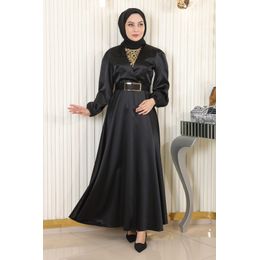 Stein Detailed Satin Abendkleid Schwarz