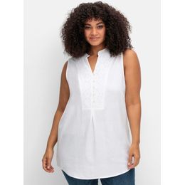 Blusentop sheego by Joe Browns, Damen, Gr. 40, wei&szlig;, 50% Viskose, 37% Baumwolle, 13% Leinen, unifarben, Blusen Blusentop