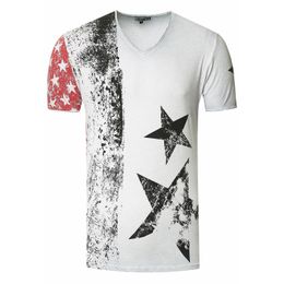 Rusty Neal USA T-Shirt Stars and Stripes V-Neck im Used-Look