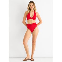 Rotes Neckholder-Bikini-Oberteil mit Ring-Detail