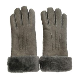 Damenhandschuhe aus echtem grauem Schaffell und Wildleder mit Pelzmanschette