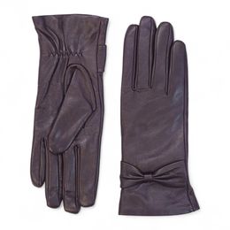 Lila italienische Lederhandschuhe f&uuml;r Damen mit weichem Wollfutter, Winter-Fahrhandschuhe mit Schleifendesign