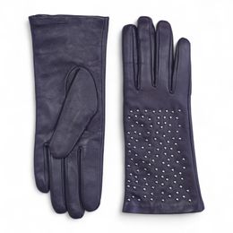 Lila italienische Leder-Fahrhandschuhe f&uuml;r Damen mit weichem Wollfutter, Winterdesign und Nietenbesatz