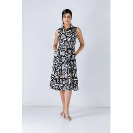 Schwarzes Printkleid mit G&uuml;rtel