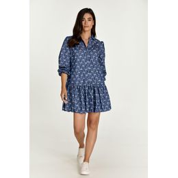 Indigoblaues gebl&uuml;mtes Kleid mit Kn&ouml;pfen