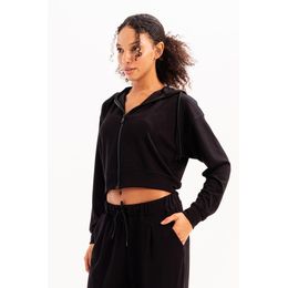 Crop Damen-Sweatshirt mit Kapuze und Rei&szlig;verschluss