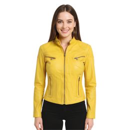 Gelbe, l&auml;ssige Slim-Fit-Bikerjacke aus Leder f&uuml;r Damen &ndash; Tulsa