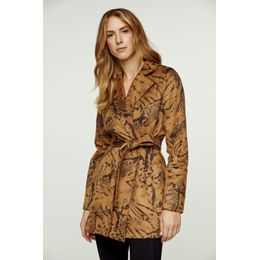 Braun bedruckte Jacke in Alcantara-Optik mit G&uuml;rtel