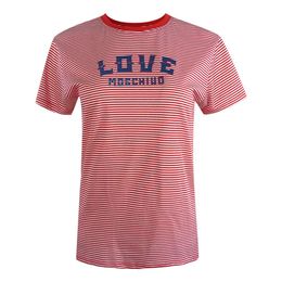 Moschino T-shirt Mit Roten Und Wei&szlig;en Streifen Und Blauem Logo