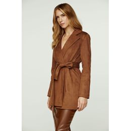Braune Jacke in Alcantara-Optik mit G&uuml;rtel