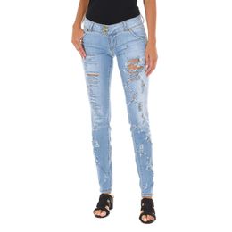 Met Lange Denim-Hose getragen und zerrissen Wirkung 10DBF0094 Frau