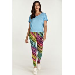 Fliederfarbene Leggings mit mehrfarbigem Druck