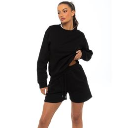 Enzo Womens Oversized Sweatshirt Trainingsanzug mit Shorts - Schwarz