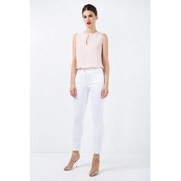 Lange, taillierte Gabardine-Hose in Wei&szlig;