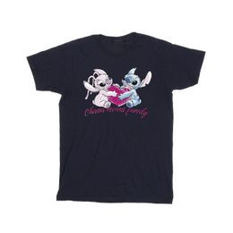 Disney M&auml;dchen Lilo und Stitch Ohana Herz mit Engel Baumwolle T-Shirt (Marineblau)