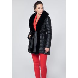 Wittchen Damen Steppjacke aus &Ouml;ko-Leder mit Pelzbesatz, Schwarz