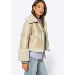 Wittchen Damen-Kurzjacke mit Kunstpelz, Hellbeige, Kunstleder