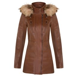 Damen-Parkajacke aus Leder in schmaler Passform mit Kapuze &ndash; Northam