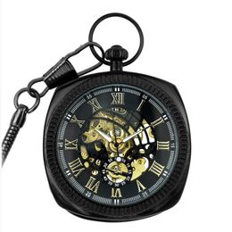 Mechanische, quadratische, offene Taschenuhr im Vintage-Stil aus Schwarzgold