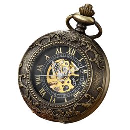 Vinatage Taschenuhr mit Skelett-Halbj&auml;ger-Motiv, Bronze, mechanische Legierung