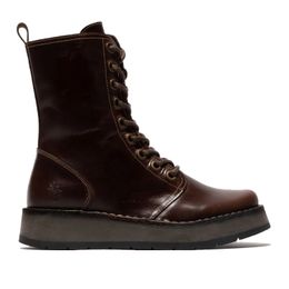 Fly London Damen RAMI043 L&auml;ssige Lederstiefeletten mit Schn&uuml;rung, Braun