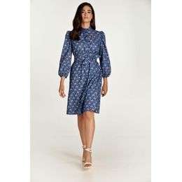 Lang&auml;rmeliges Kleid mit Blumenmuster in Indigo