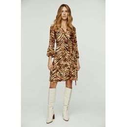 Tiger Print Viskose Wickelkleid mit Glocken&auml;rmeln
