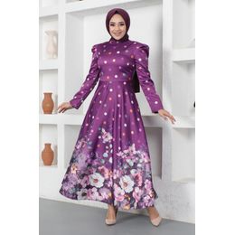Blumen Gepunktet Satin Abendkleid, Pflaume