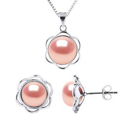 Schmuck Halskette & Ohrringe PETAL S&uuml;&szlig;wasserperle 8-9mm Nat&uuml;rlich Rosa 925