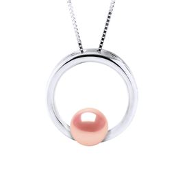 CIRCLE Halskette S&uuml;&szlig;wasserperle rund 8-9 mm Rose 925