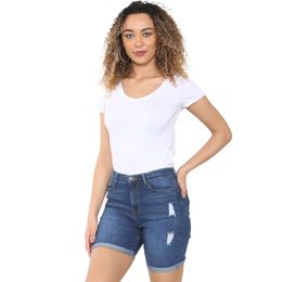 Enzo | Womens Ripped Denim Shorts - Mittelblau
