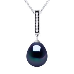 BARETTE Halskette S&uuml;&szlig;wasserperlen-Schmuck 9-10mm Schwarz 925
