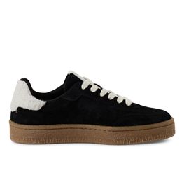 Tamaris Damen Schwarz Wei&szlig; Fell Wildleder Mode Schn&uuml;rschuhe
