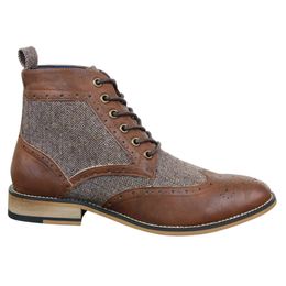 Klassische Herren-Tweed-Oxford-Stiefeletten aus braunem Leder