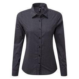 Premier Damen/Herren Maxton Check Langarmhemd (Stahl/Schwarz)