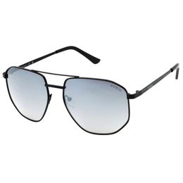 Guess &ndash; Sonnenbrille in gl&auml;nzendem Schwarz mit verspiegelten Gl&auml;sern in Rauchoptik