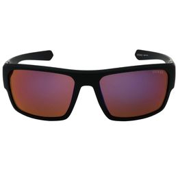 Guess &ndash; Schwarze Sonnenbrille mit gebogenem Rahmen und rosa Gl&auml;sern