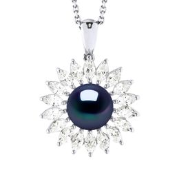 SUN Halskette S&uuml;&szlig;wasserperlenschmuck 8-9mm Schwarz 925