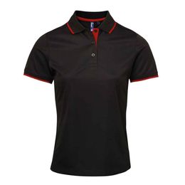 Premier - "Coolchecker" Poloshirt f&uuml;r Damen (Schwarz/Rot)