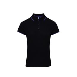 Premier Womens/Ladies Contrast Coolchecker Polo Shirt (Schwarz/Lila)