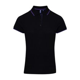 Premier Womens/Ladies Coolchecker Contrast Pique Polo Shirt (Schwarz/Lila)
