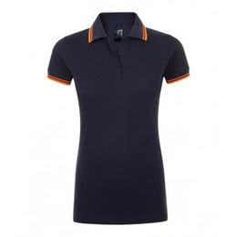 SOLS Damen/Damen Pasadena Tipped Kurzarm-Pique-Poloshirt (French Navy/Neon Orange)