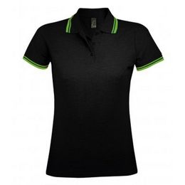 SOLS Womens/Ladies Pasadena Tipped Short Sleeve Pique Polo Shirt (Black/Lime)