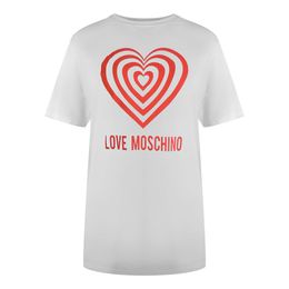 Love Moschino Wei&szlig;es T-shirt Mit Gro&szlig;em Rotem Herzlogo