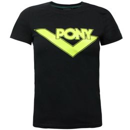 Pony Womens Kurzarm T-Shirt Branded Graphic Top Black 912W2A72BLK