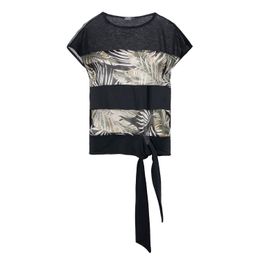 Schwarzes Top mit Blattdruck und Krawatten
