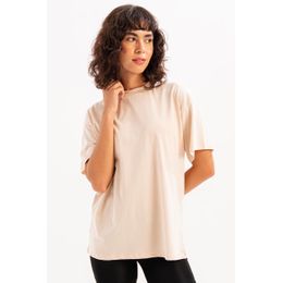 JUSTEVER Damen-T-Shirt aus 100 % Baumwolle, Oversize-Passform, Rundhalsausschnitt, Beige - Halo