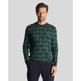 Lyle & Scott Lyle & Scott Herren-Golfmonogramm-Strickpullover mit Rundhalsausschnitt in Marineblau