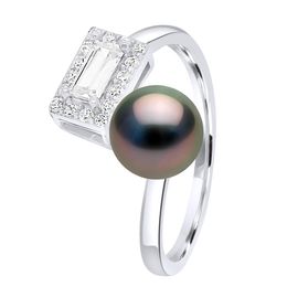 Ring verstellbarer Zirkonia &ndash; echte Tahiti-Zuchtperle rund 8&ndash;9 mm